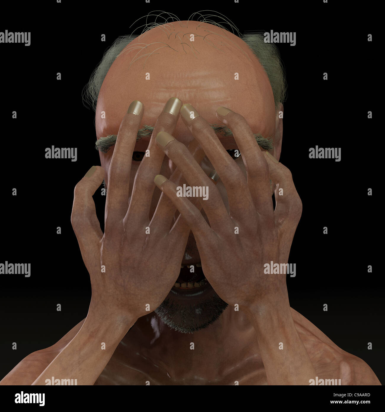 Boldy old men crying and cover sad face Stock Photo - Alamy