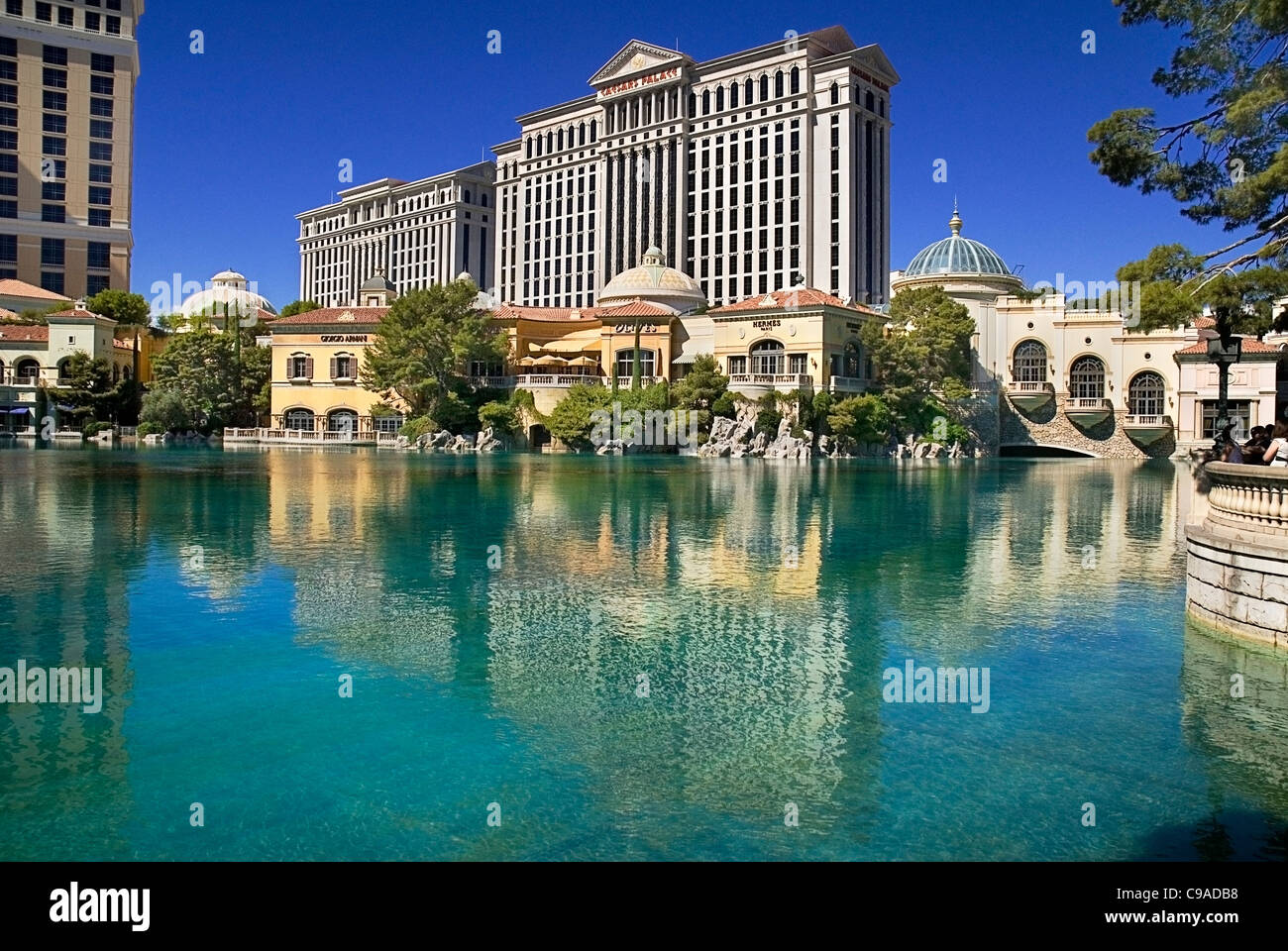 USA, Nevada, Las Vegas, The Strip, view across the pool outside the ...