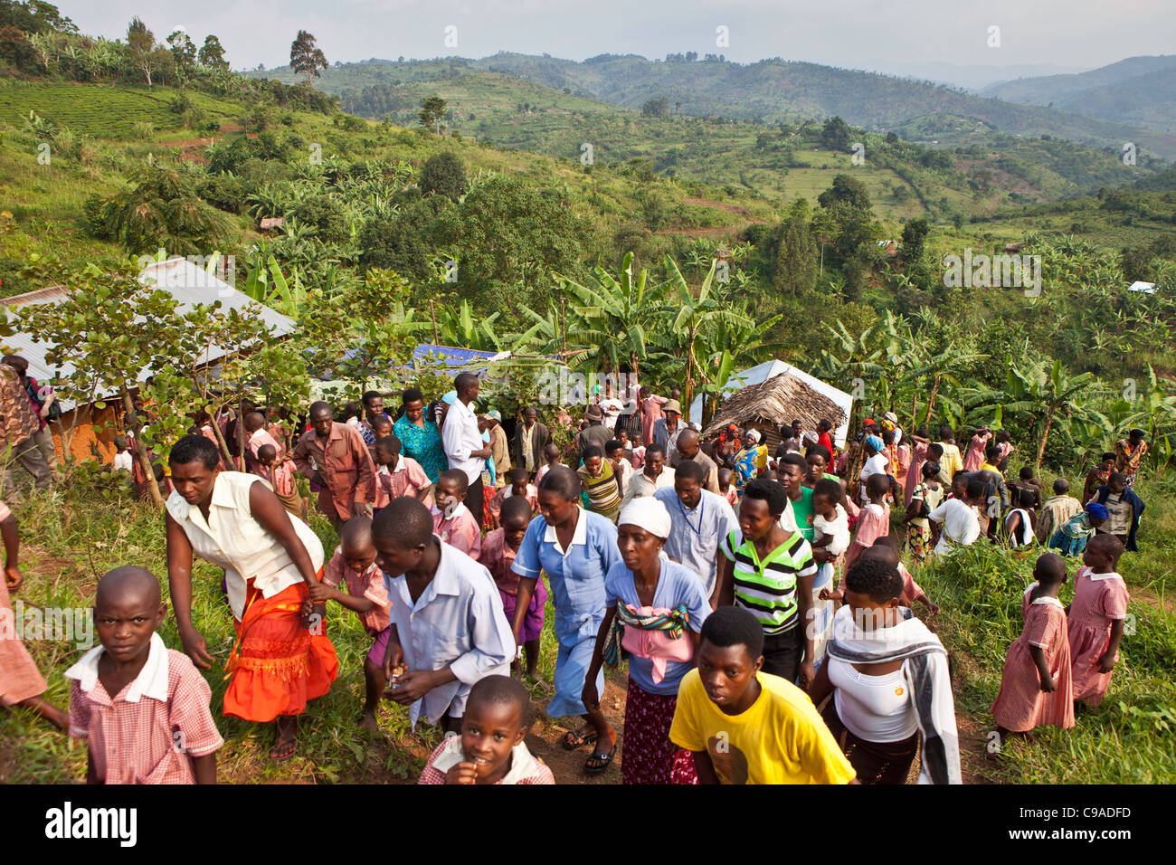 Locals from the Batwa tribe community gather for the funeral of Matale ...
