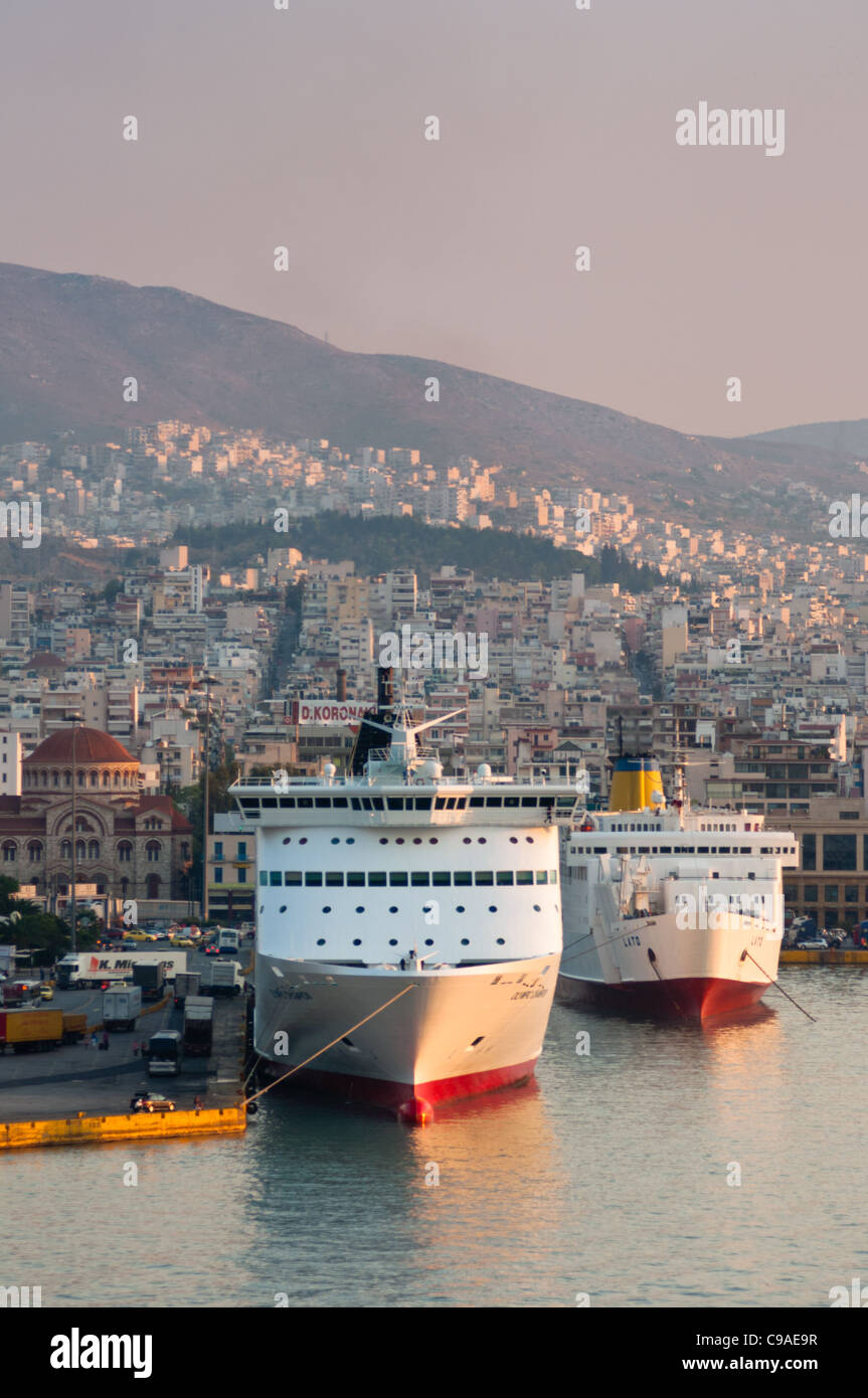 Piraeus, Athen's port bustling with ships. Greece Stock Photo - Alamy