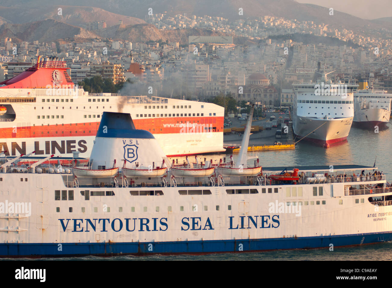 Piraeus, Athen's port bustling with ships. Greece Stock Photo - Alamy