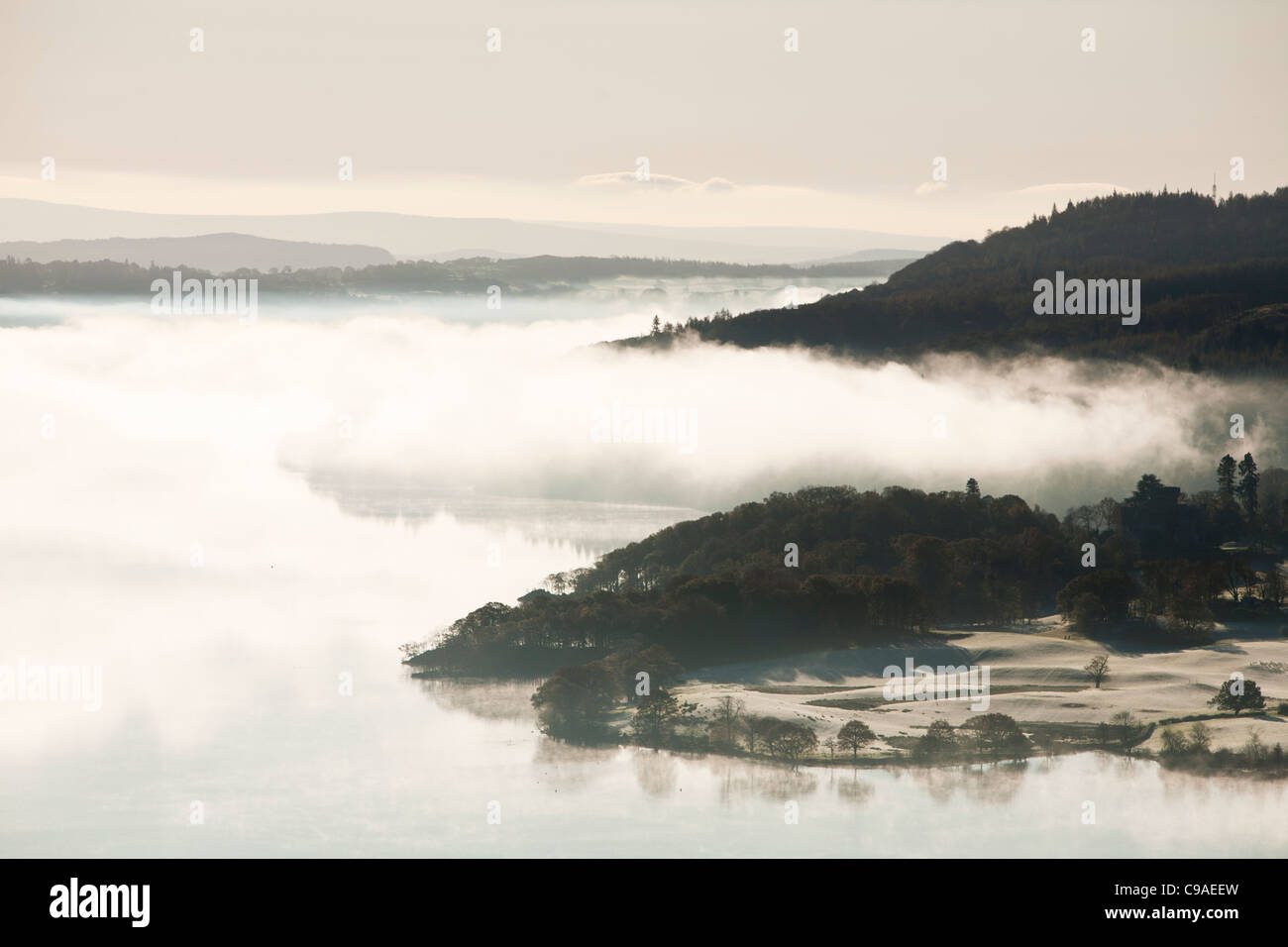 Morning mist over Lake Windermere, Lake District, UK Stock Photo - Alamy