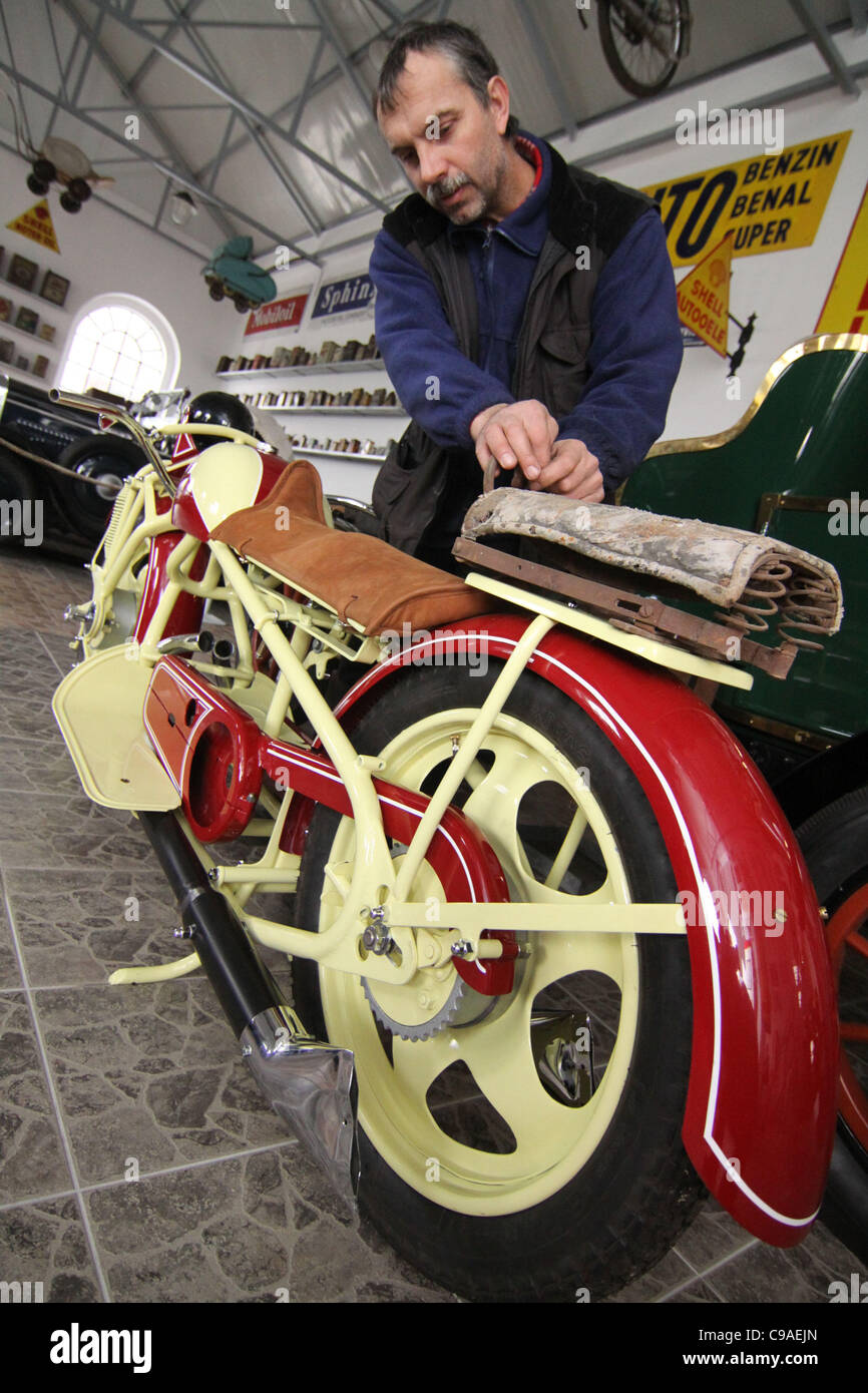 Jan Drozd pictured with nearly reconstructed motorcycle Cechie or ...