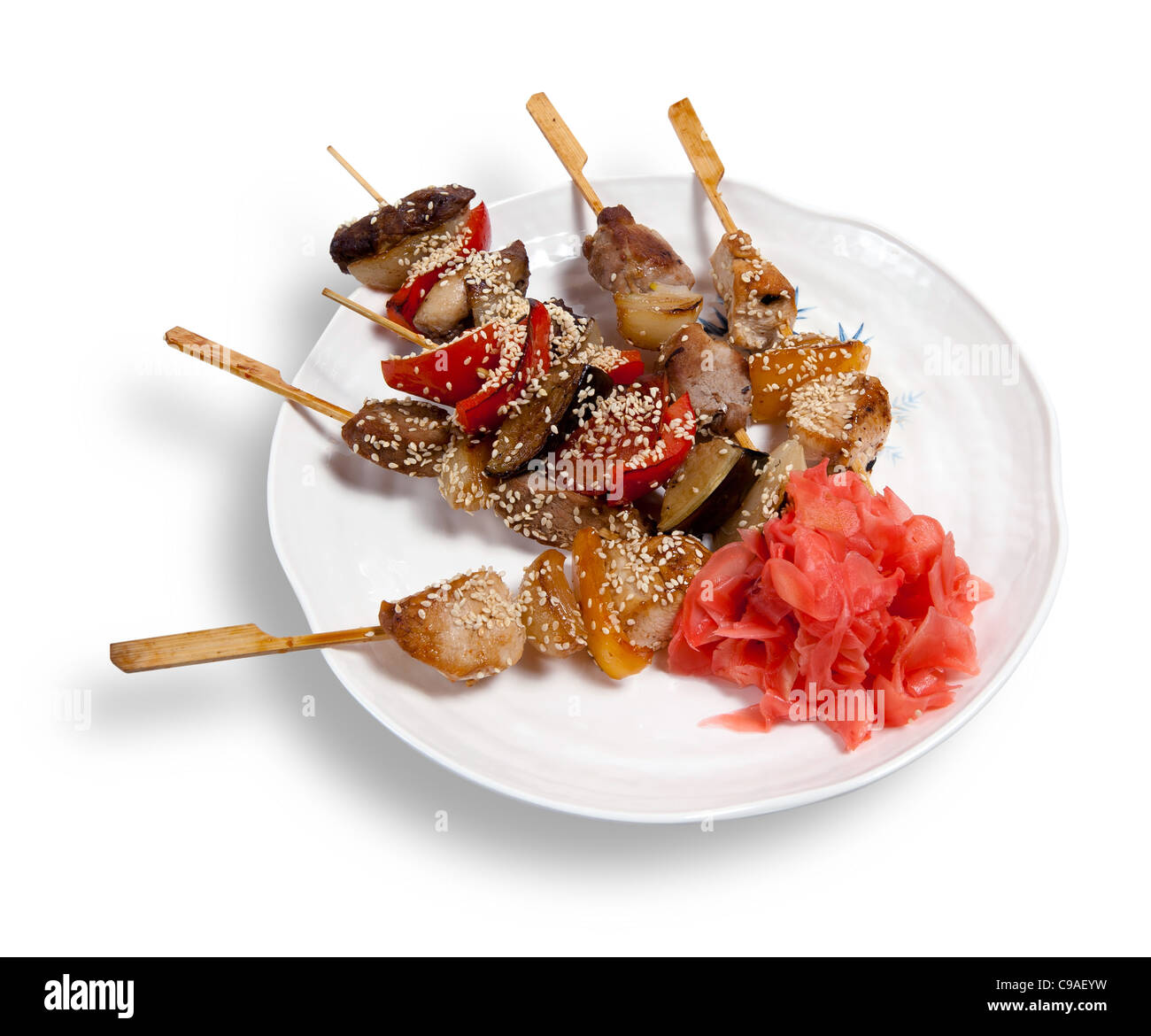 Beef skewers kebab on plate Cut Out Stock Images & Pictures - Alamy