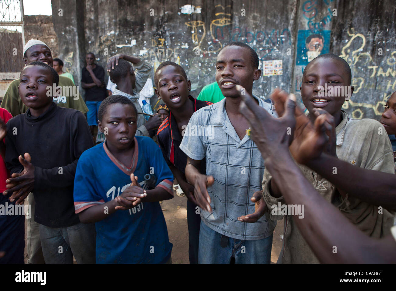 Mombasa, Kenya. Young men high on glue. The street gang children and ...