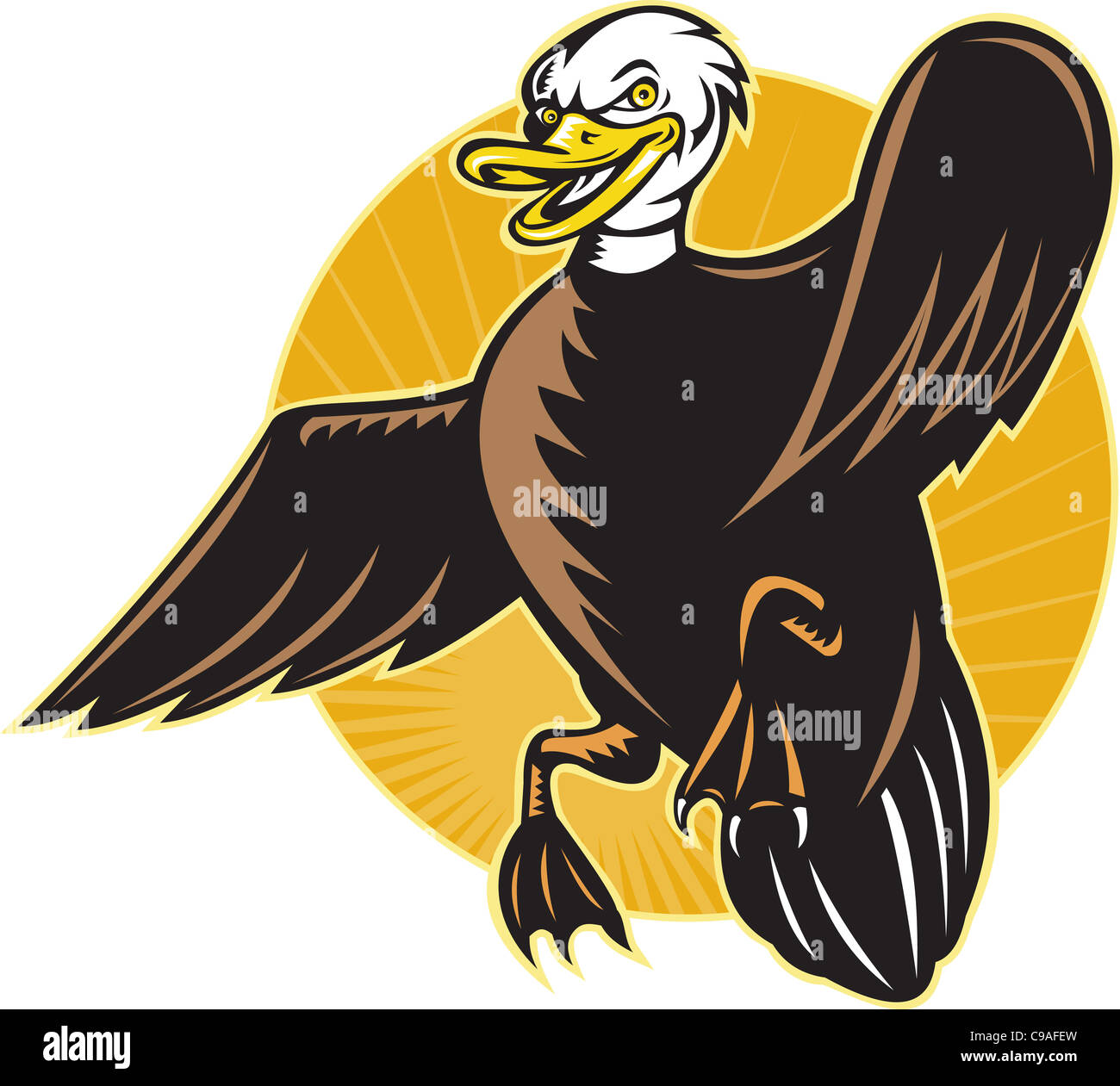 cartoon illustration of an angry mallard duck flying viewed from front ...