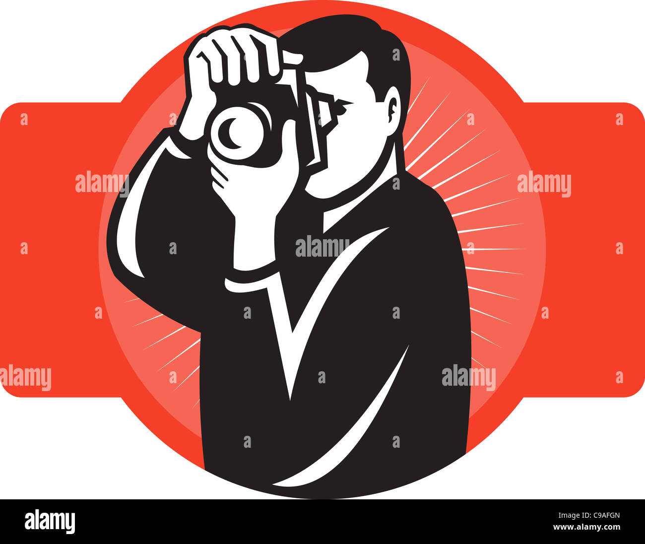 illustration of a photographer aiming slr camera front view on isolated ...