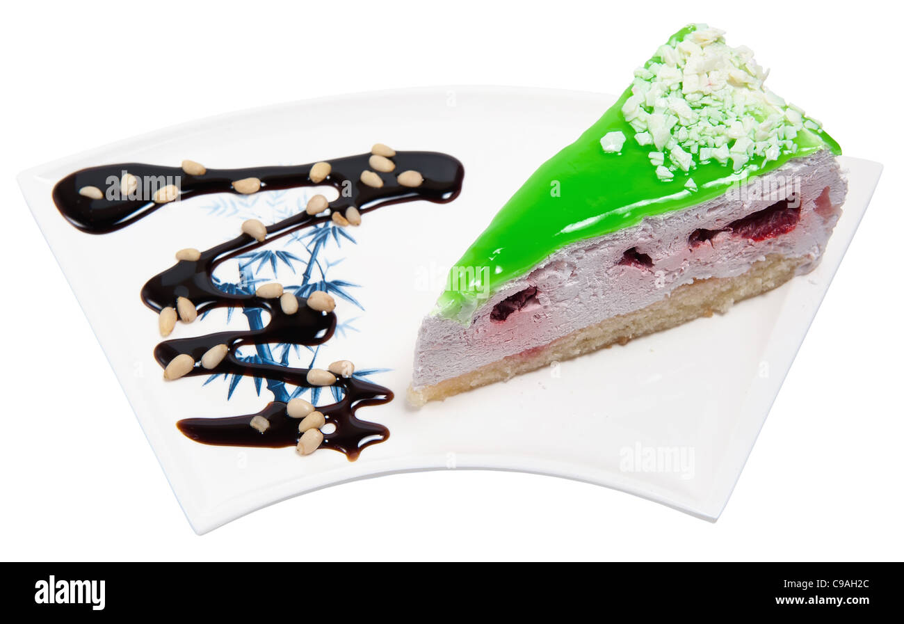 Pie piece on a plate isolated on white background Stock Photo - Alamy