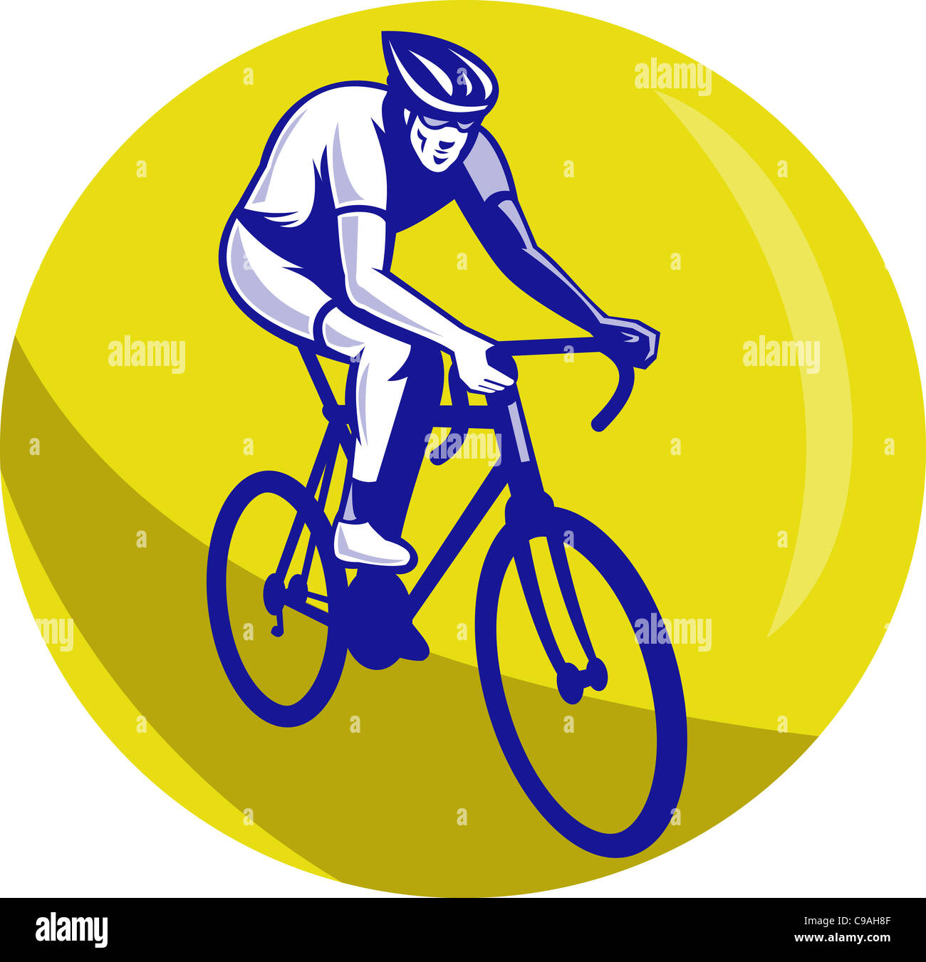 illustration of a Cyclist riding racing bike set inside circle viewed ...
