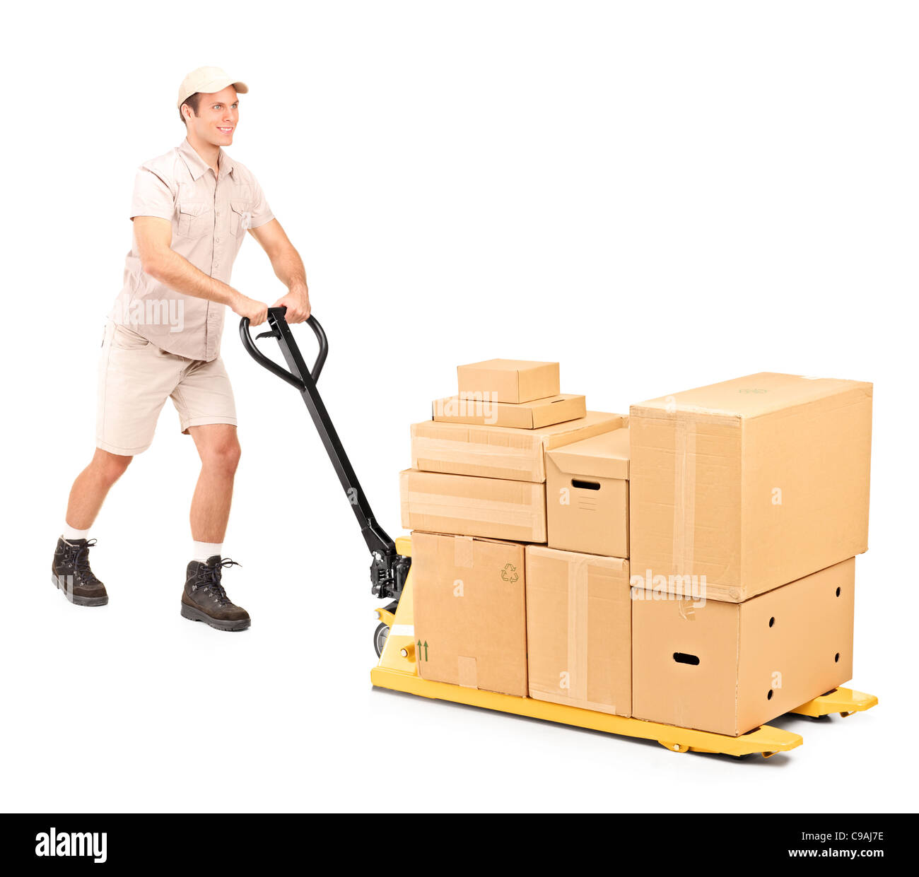 Worker pushing a pallet truck hi-res stock photography and images - Alamy