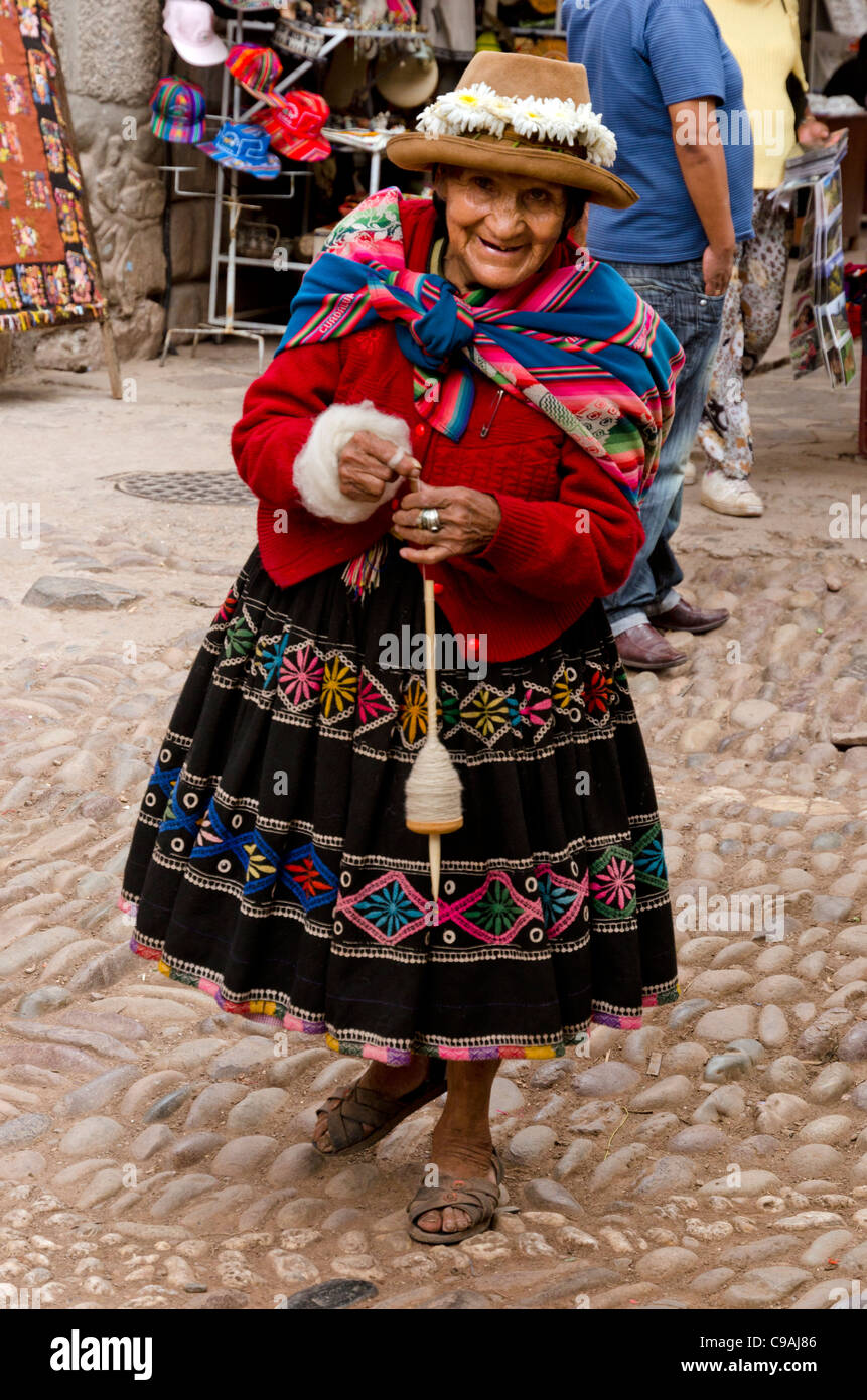 Old woman wearing traditional Quechua costume in Aguas Calientes Machu ...
