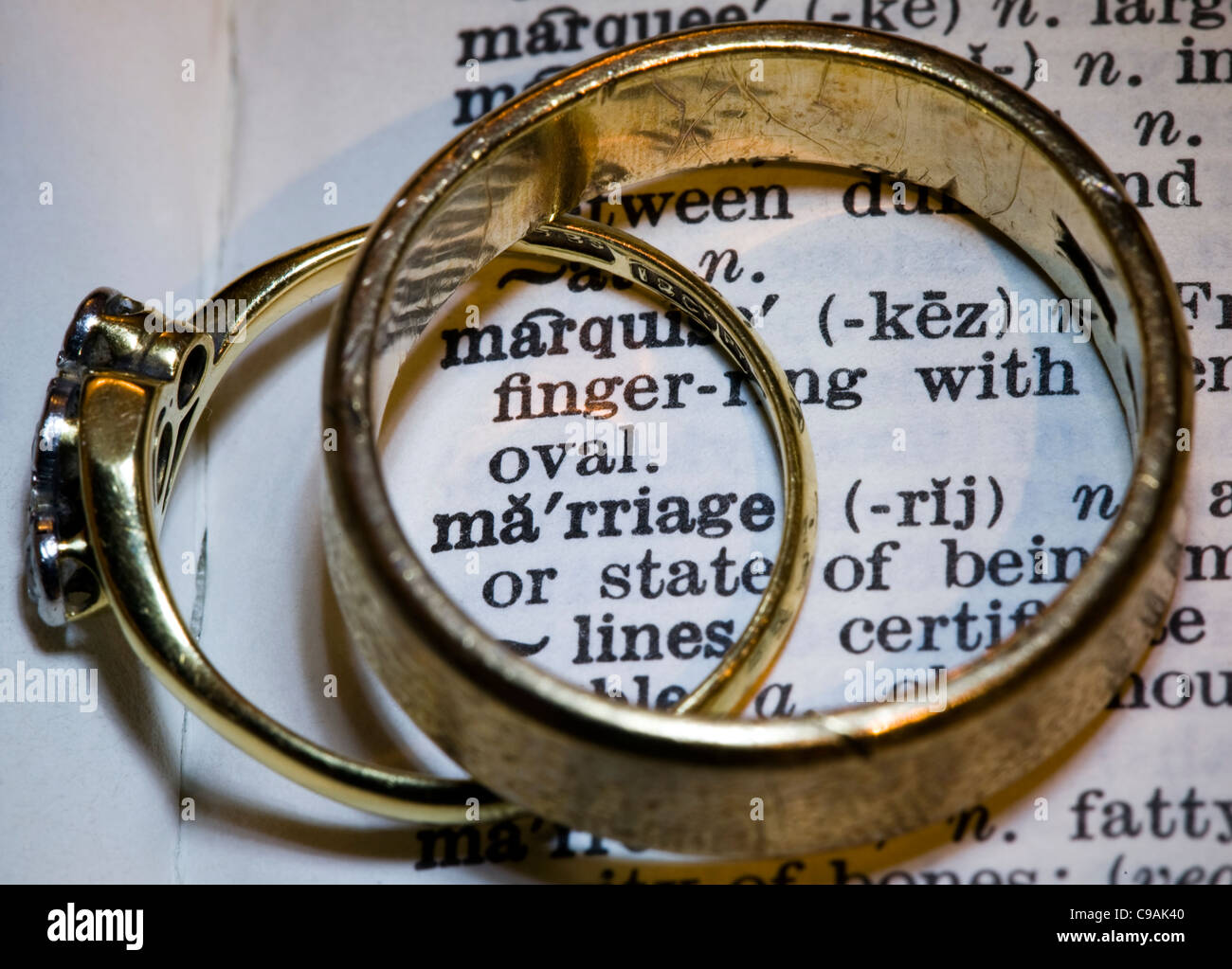 Marriage Wedding and Engagement Ring Dictionary Definition Stock Photo ...