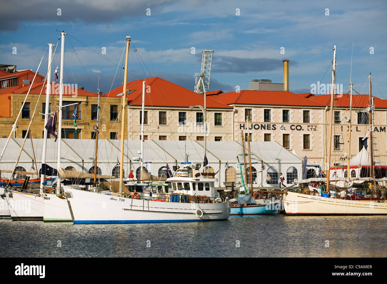 Fishing boats in Victoria Dock, with colonial architecture of Hunter ...