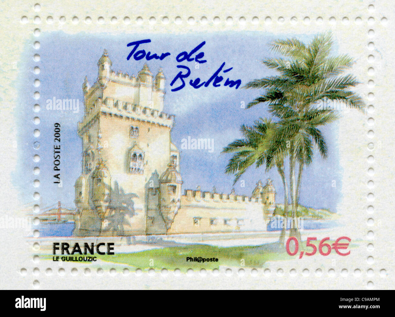 France postage stamp - Belém Tower in Lisbon, Portugal Stock Photo - Alamy