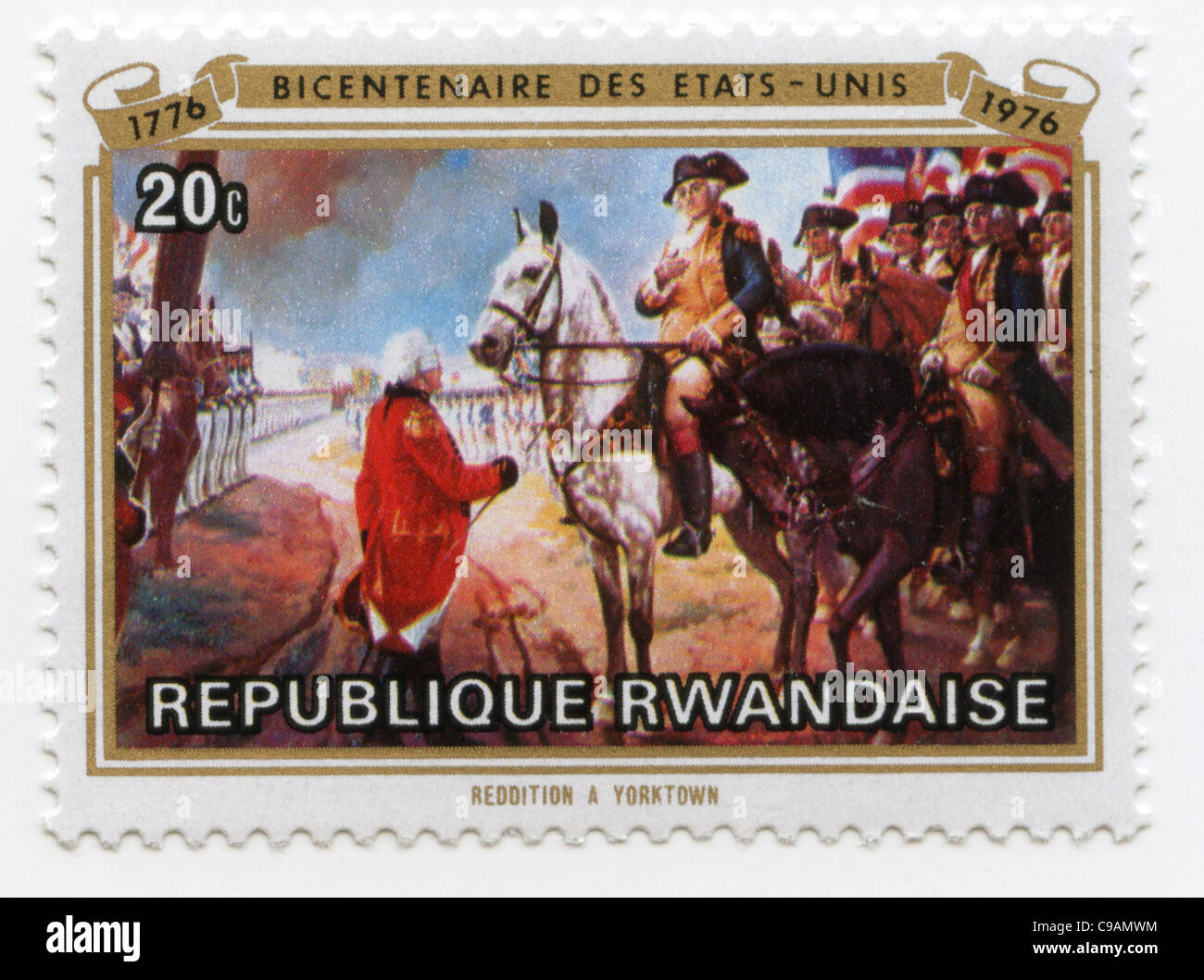 Rwanda postage stamp - 1776 Reddington at Yorktown Stock Photo - Alamy