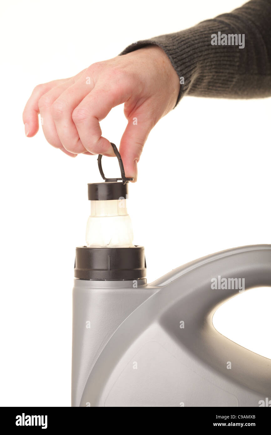 Can with car engine oil isolated on white Stock Photo - Alamy