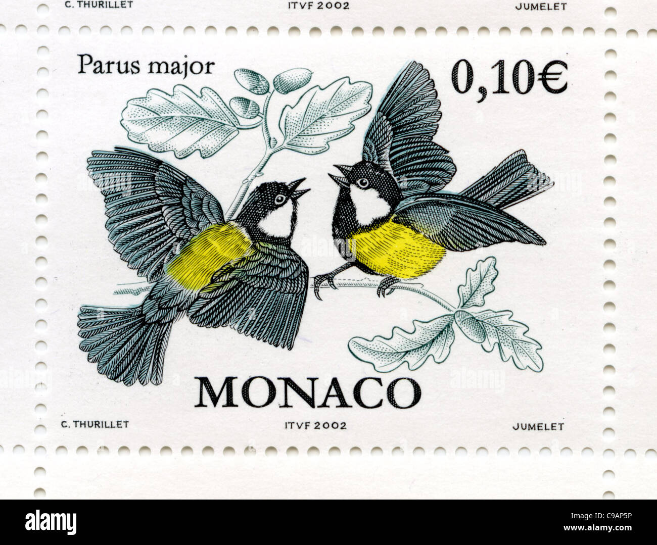 Monaco postage stamp - The Great Tit - Parus major Stock Photo - Alamy
