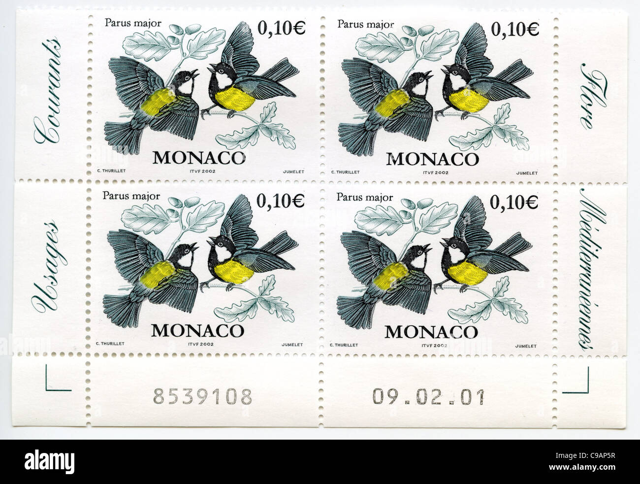 Monaco postage stamps - The Great Tit - Parus major Stock Photo - Alamy