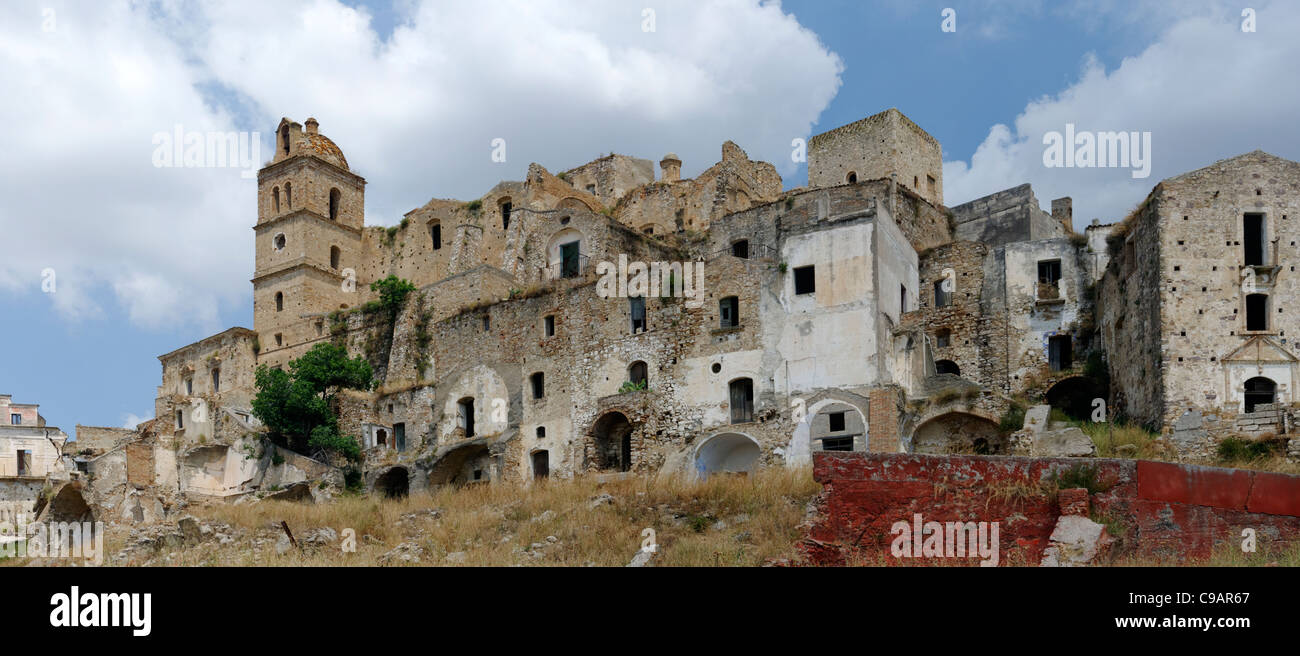 Italy. Basilicata. Craco. Picturesque view of the medieval hilltop ...