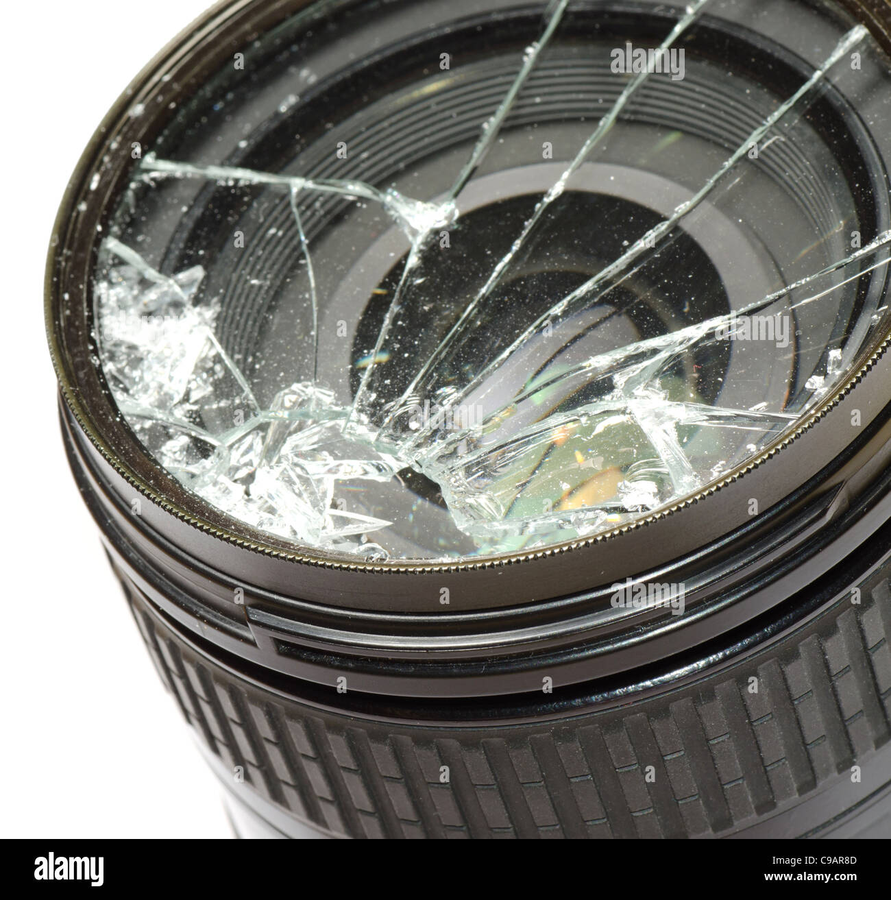 Broken DSLR camera lens isolated on white Stock Photo - Alamy