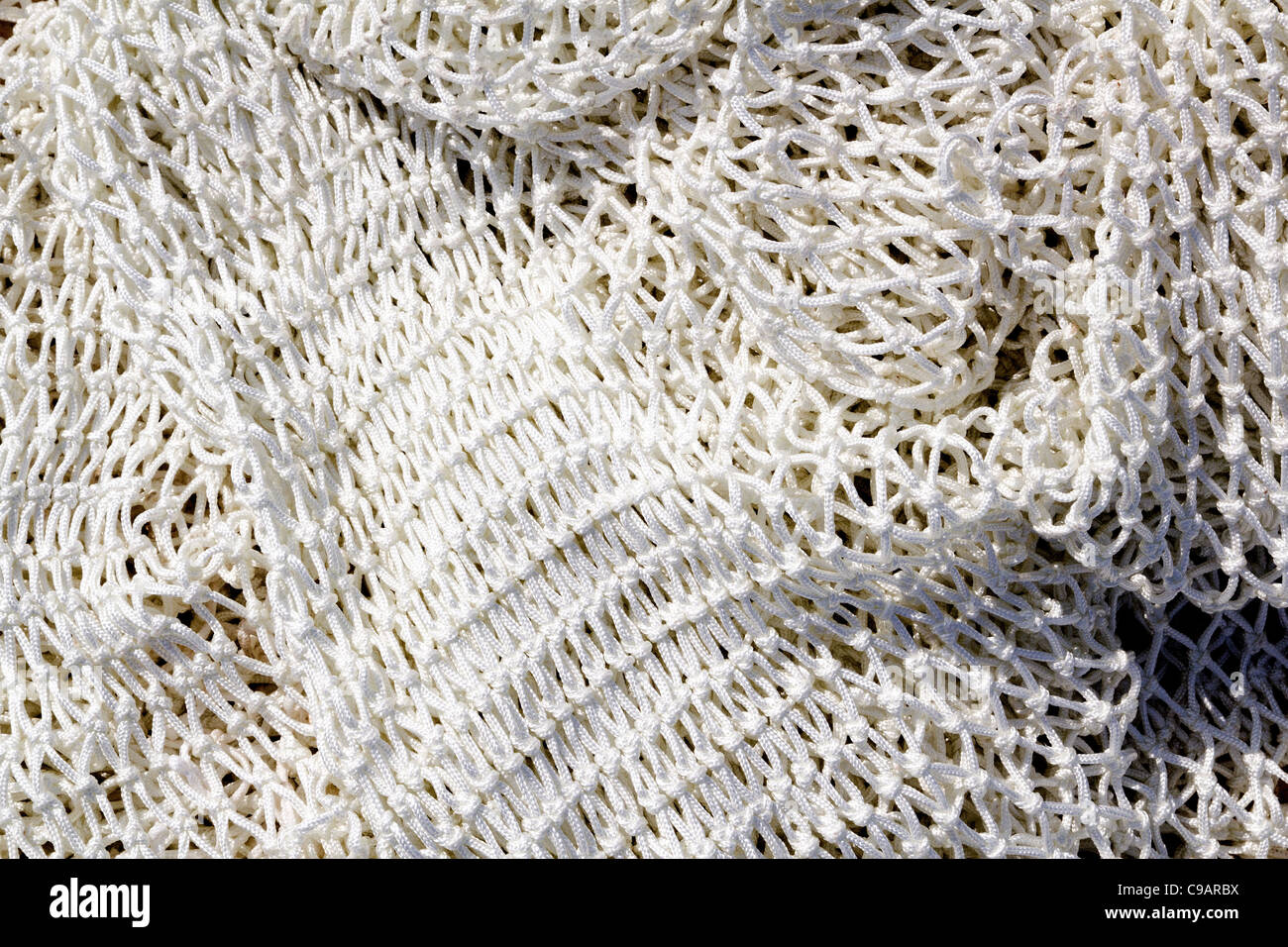 fishing new white net texture closeup in Mediterranean port Stock Photo ...