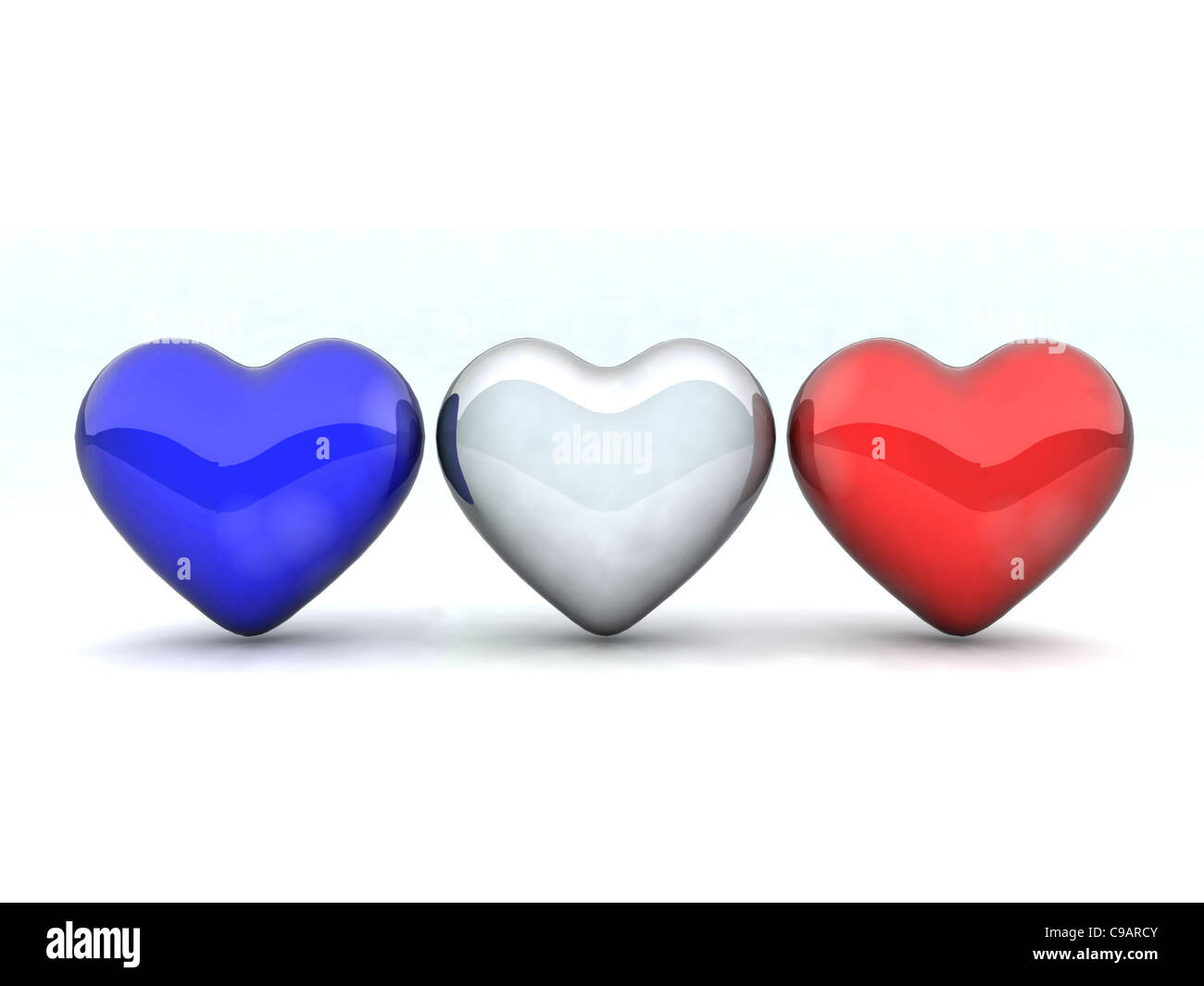 three colored hearts as the French flag Stock Photo - Alamy