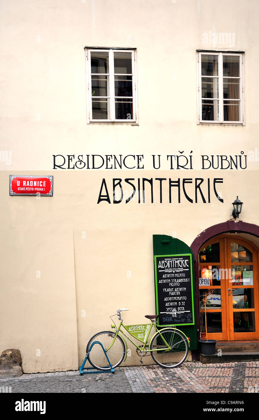 Prague, Czech Republic. U radnice (street) Absintherie - absinthe shop ...