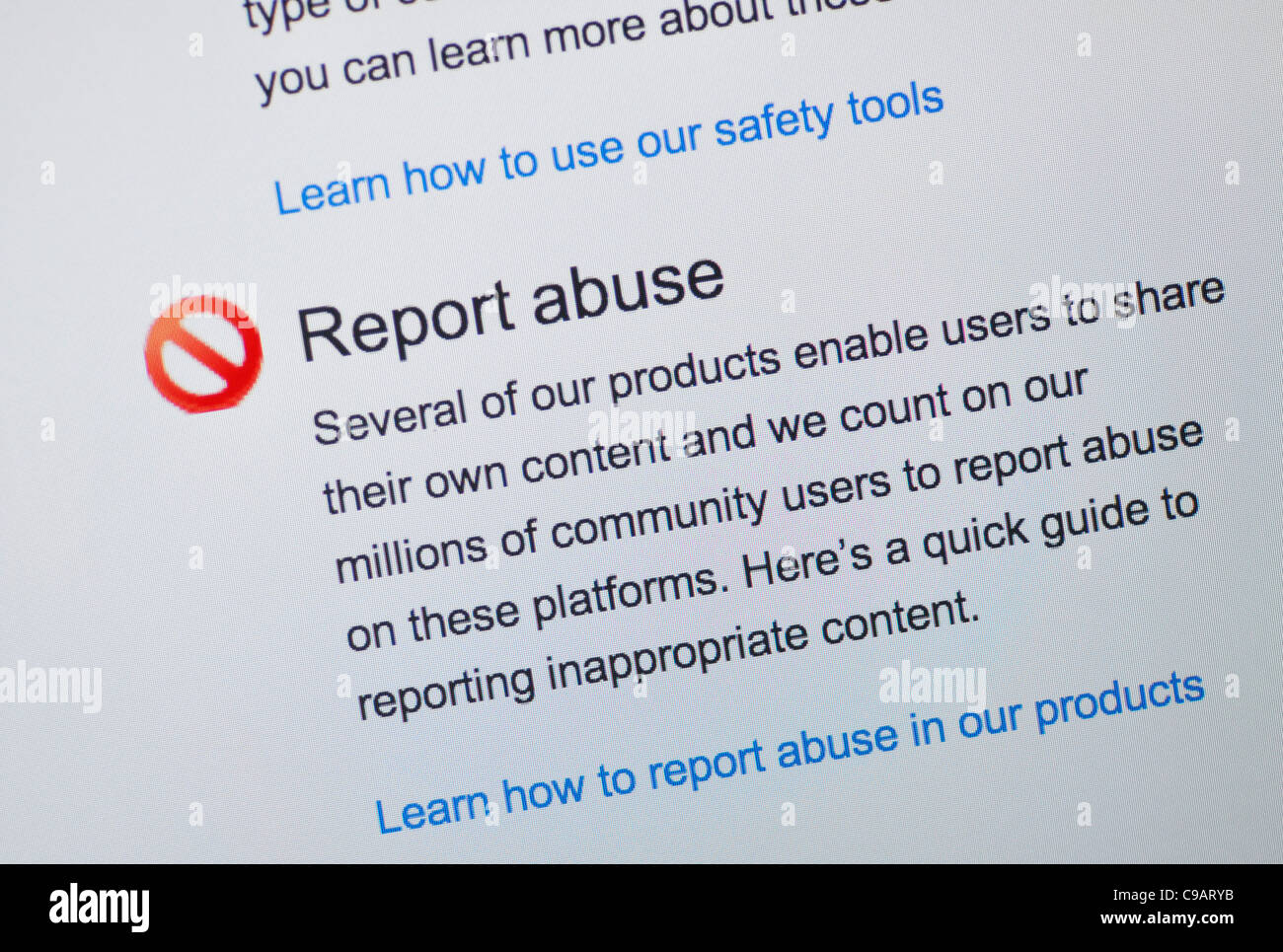 Report abuse on website Stock Photo - Alamy