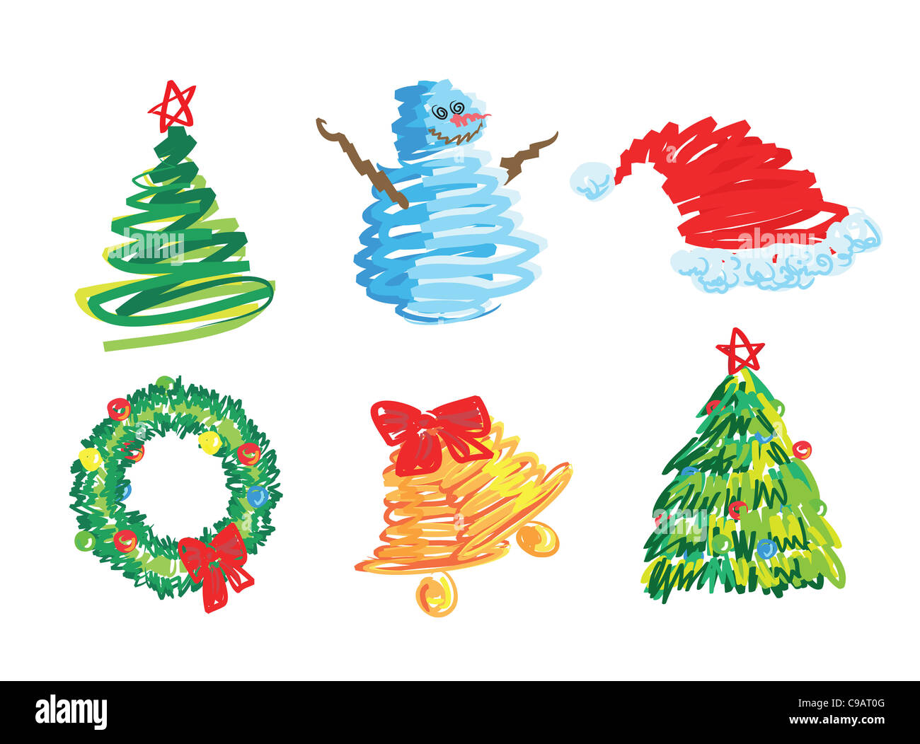 christmas clip-arts set, hand drawn style. Vector format Stock Photo ...