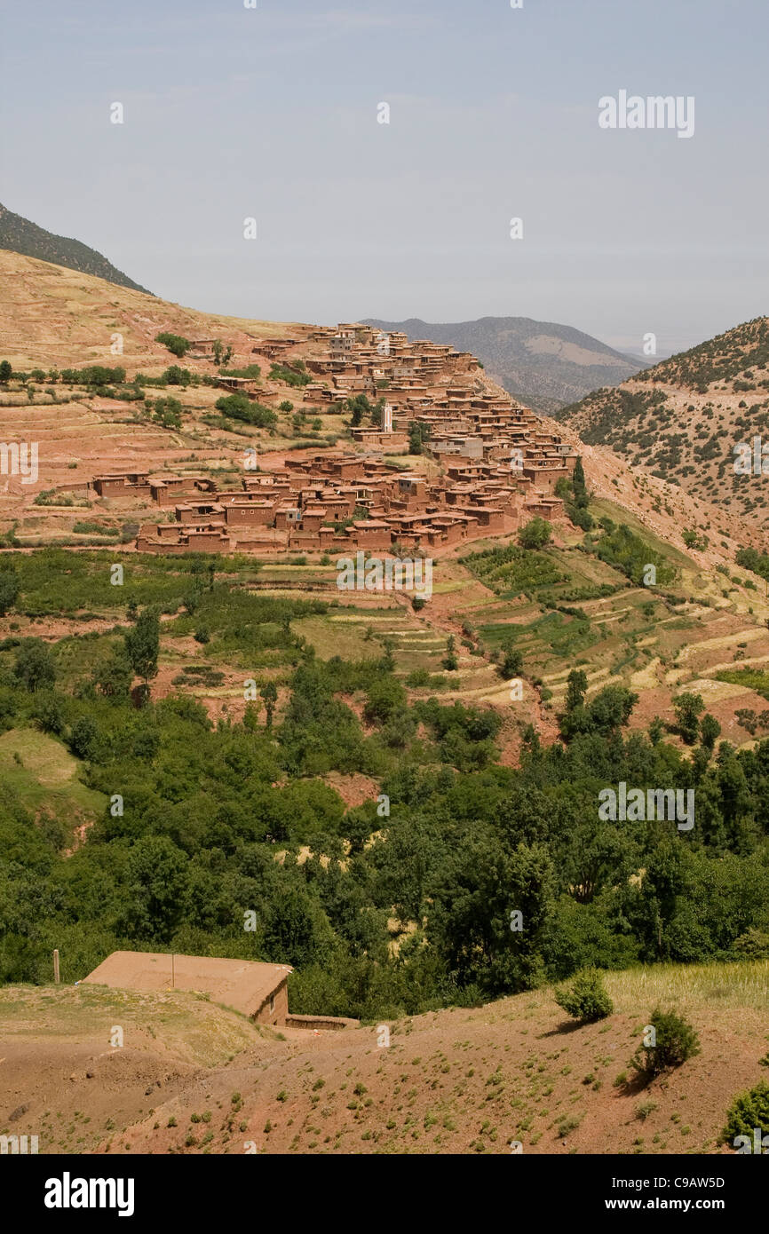 A view of The High Atlas Mountains with a Berber Village and Mosque on ...