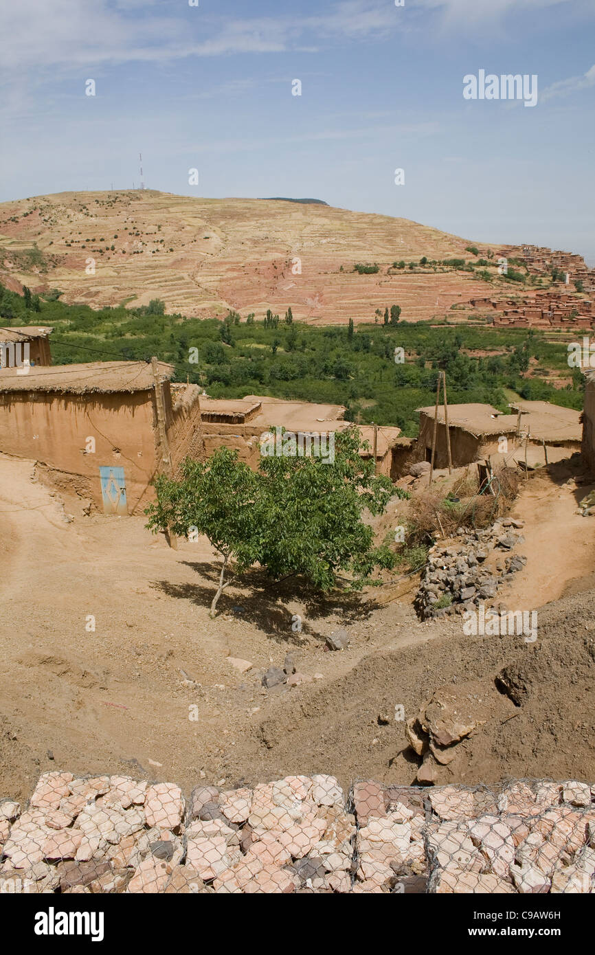 A view of Berber Houses in a Berber Village and a mountain pass in the ...