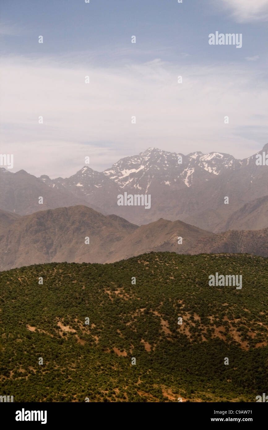 A view of the High Atlas Snow Capped Mountains in Marrakech Morocco ...