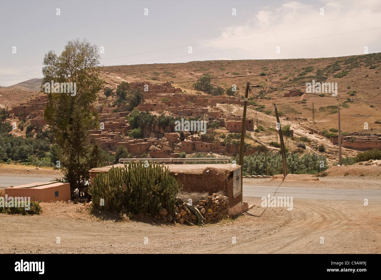 A view of Berber Houses in a Berber Village and a mountain pass in the ...