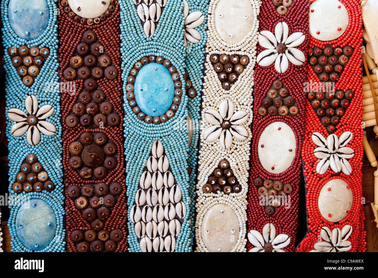 colorful handcrafted belts with sea shells in Balearic islands Stock ...