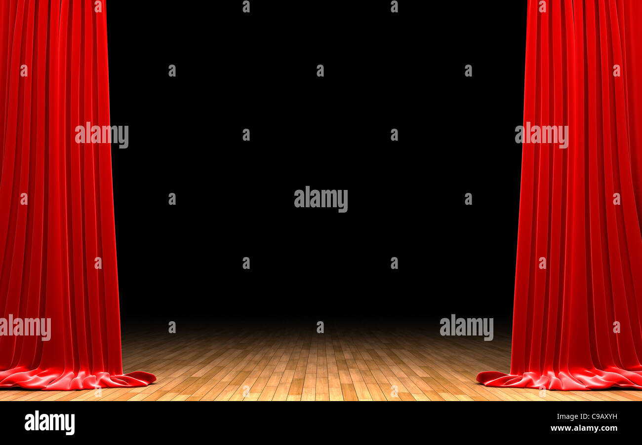 Red velvet curtain opening scene Stock Photo - Alamy
