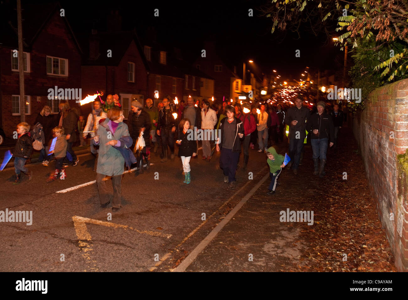 Torchlight procession along Broad street on bonfire night, New ...
