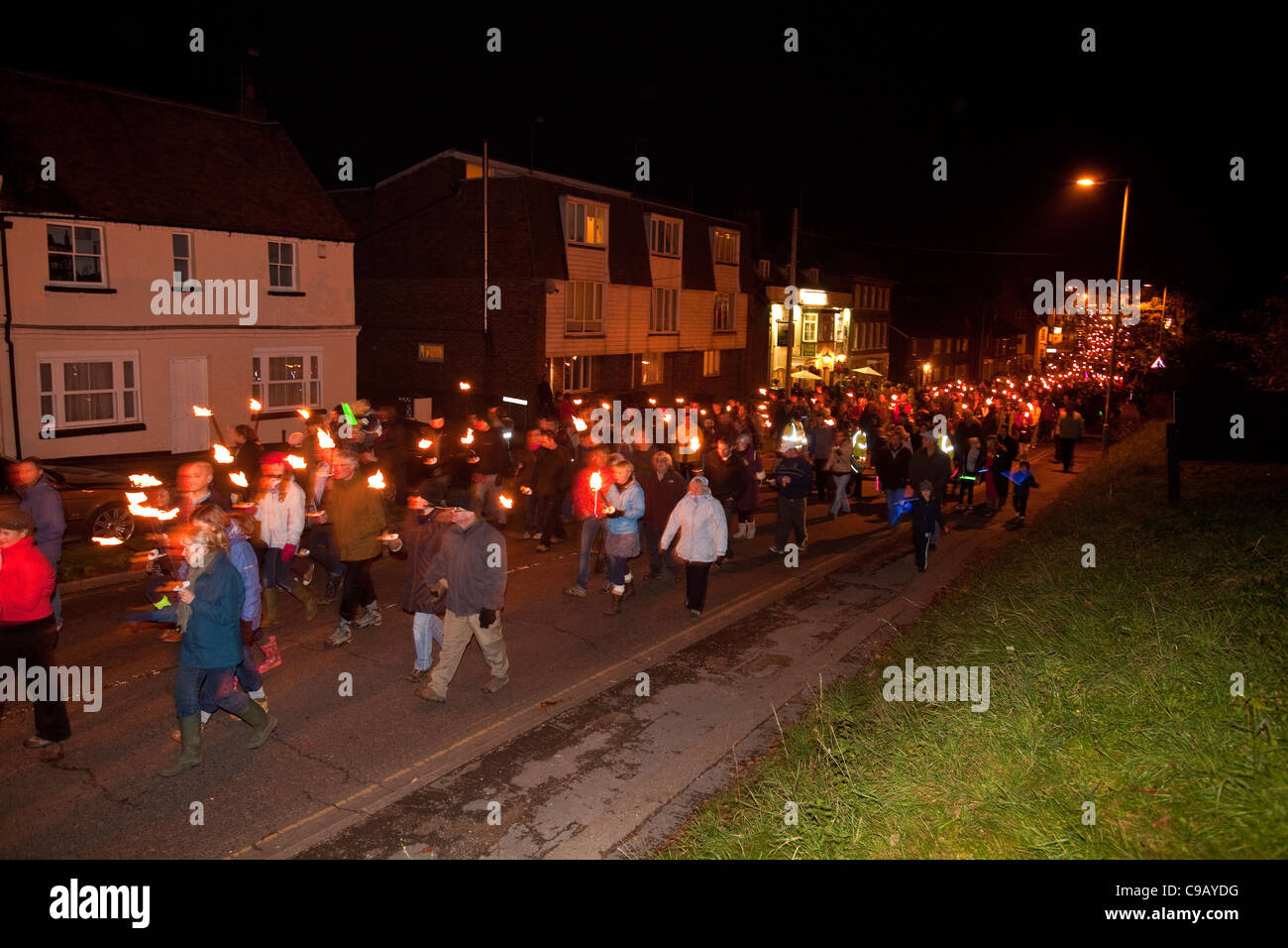 Torchlight procession along Broad street on bonfire night, New ...