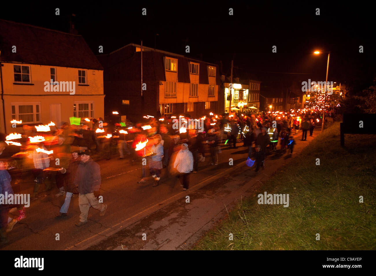 Torchlight procession along Broad street on bonfire night, New ...