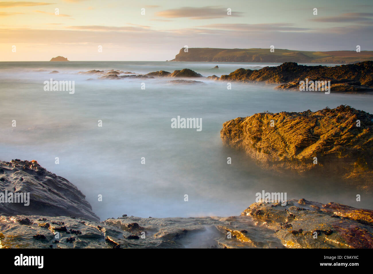 Trebetherick Point; sunset; looking towards the Rumps and The Mouls ...