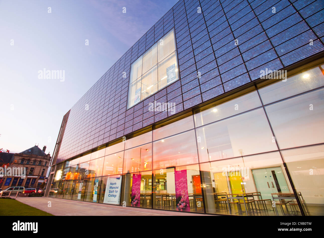 Solar panels on Harpurhey Library in Manchester Stock Photo - Alamy