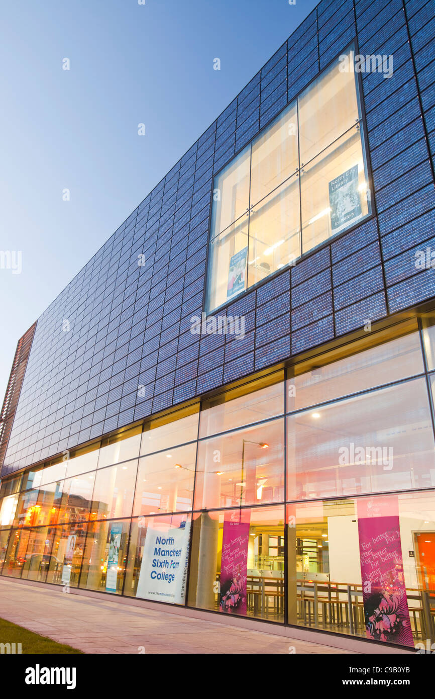 Solar panels on Harpurhey Library in Manchester Stock Photo - Alamy