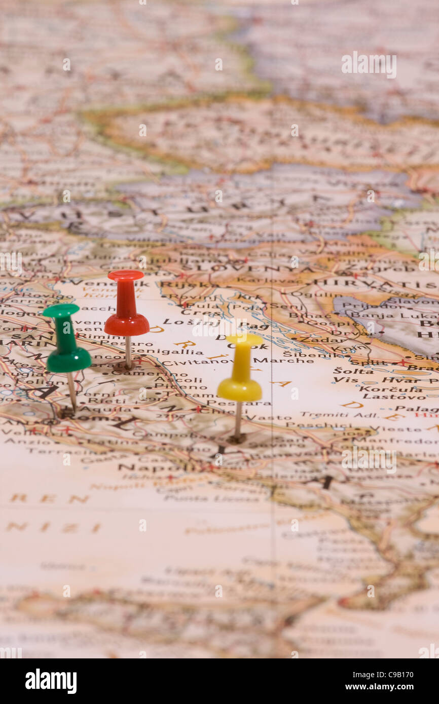 pins showing the location of a destination point on a map Stock Photo ...