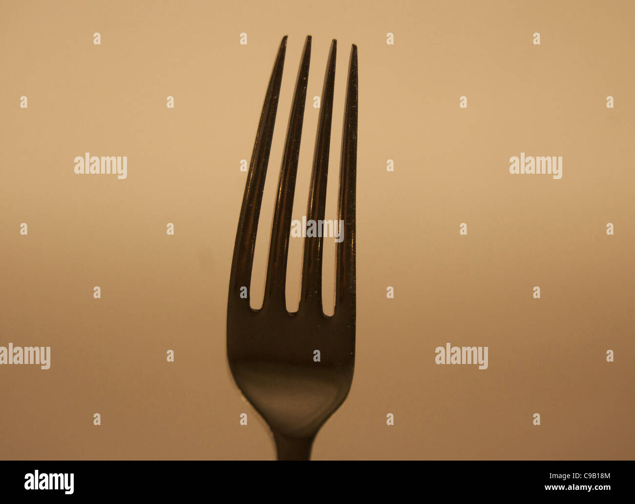 Silver fork taken with light shining through causing a shadow on the ...