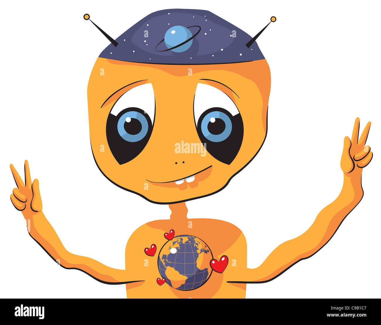 Illustration of an Alien expressing love to Earth Stock Photo - Alamy