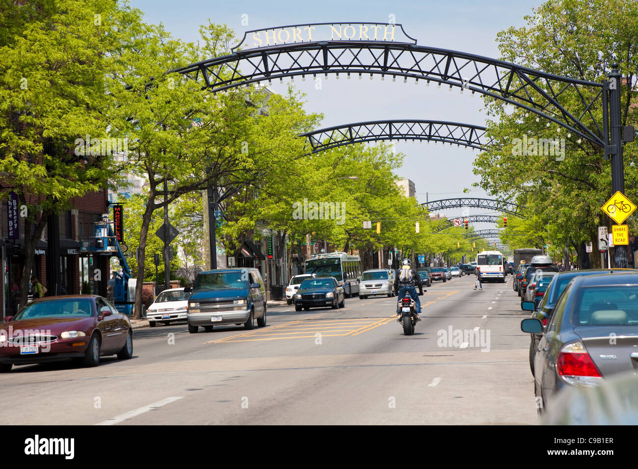 Traffic under the arches of High Street in the Short North district of ...
