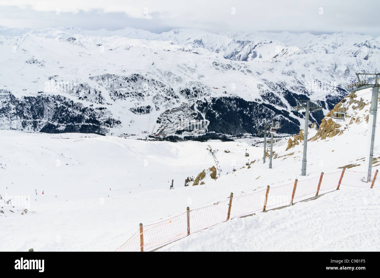 Ski slopes in the complex of trois vallees ski resort, Meribel, France ...