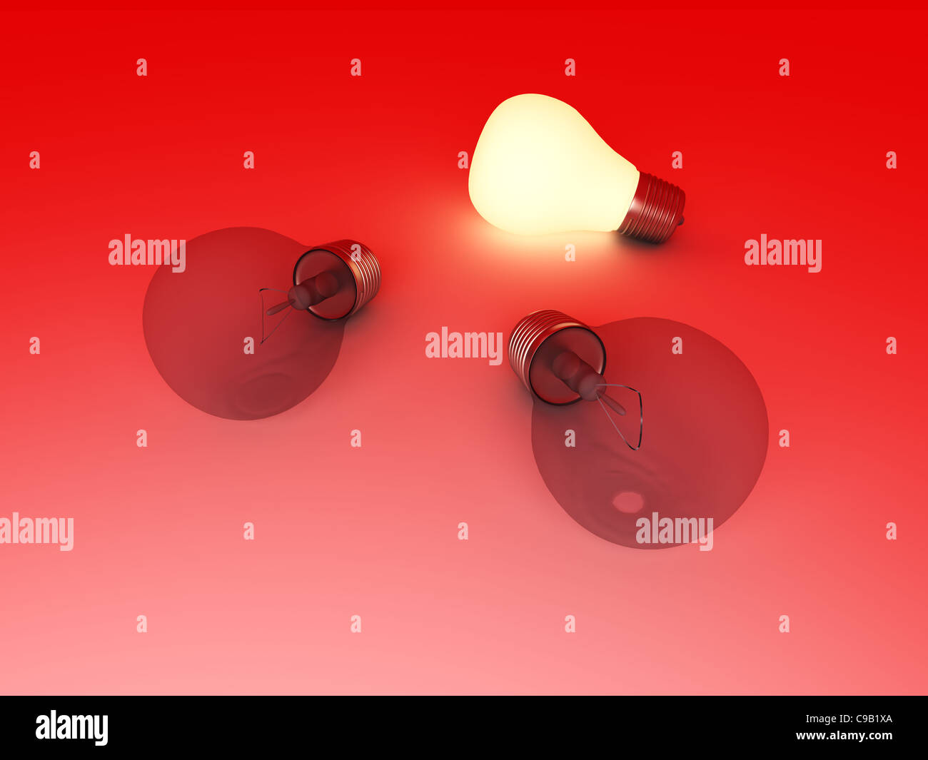 A glowing light bulb between others Stock Photo - Alamy
