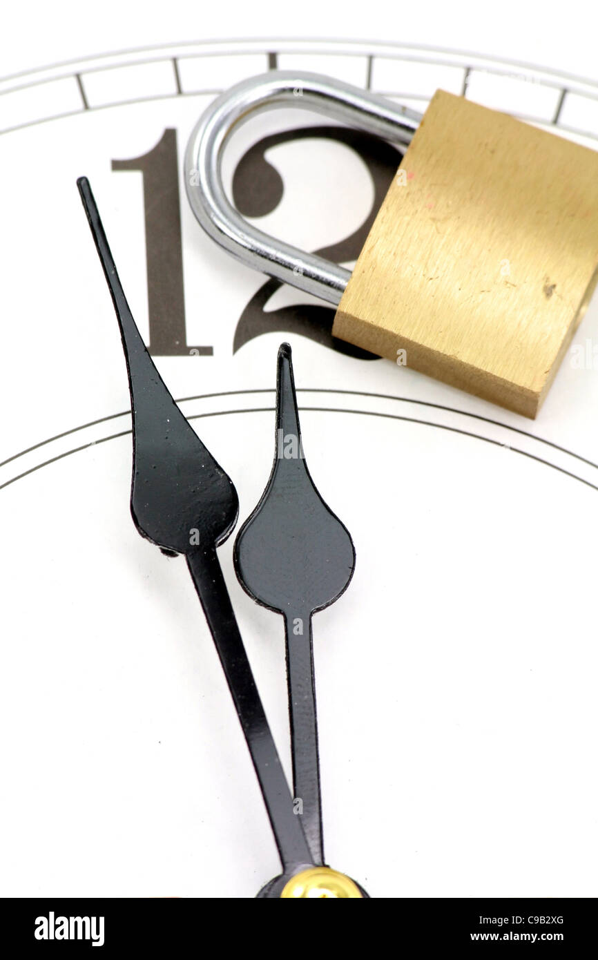 lock and clock with white background, concept of time control Stock ...