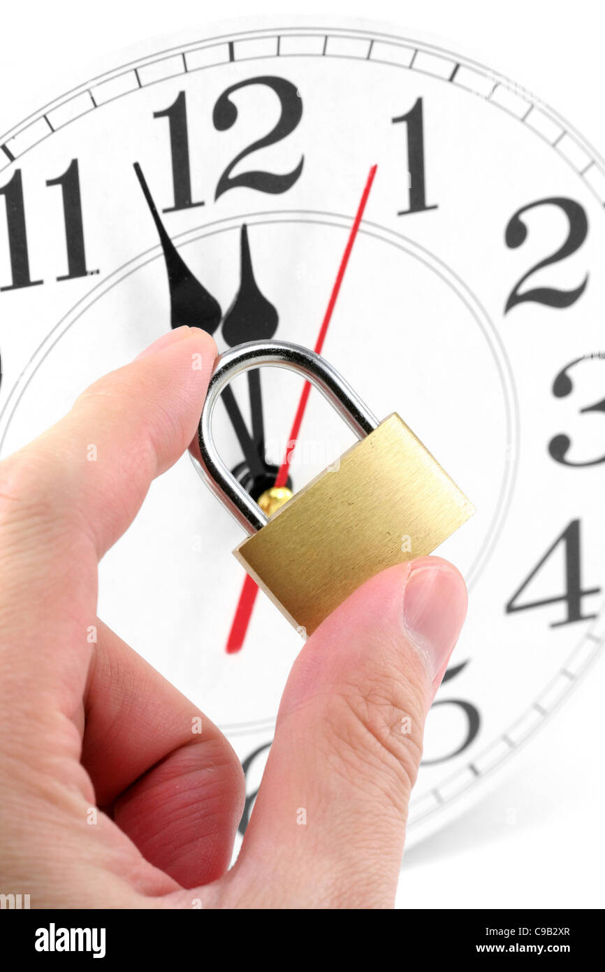 lock and clock with white background, concept of time control Stock ...