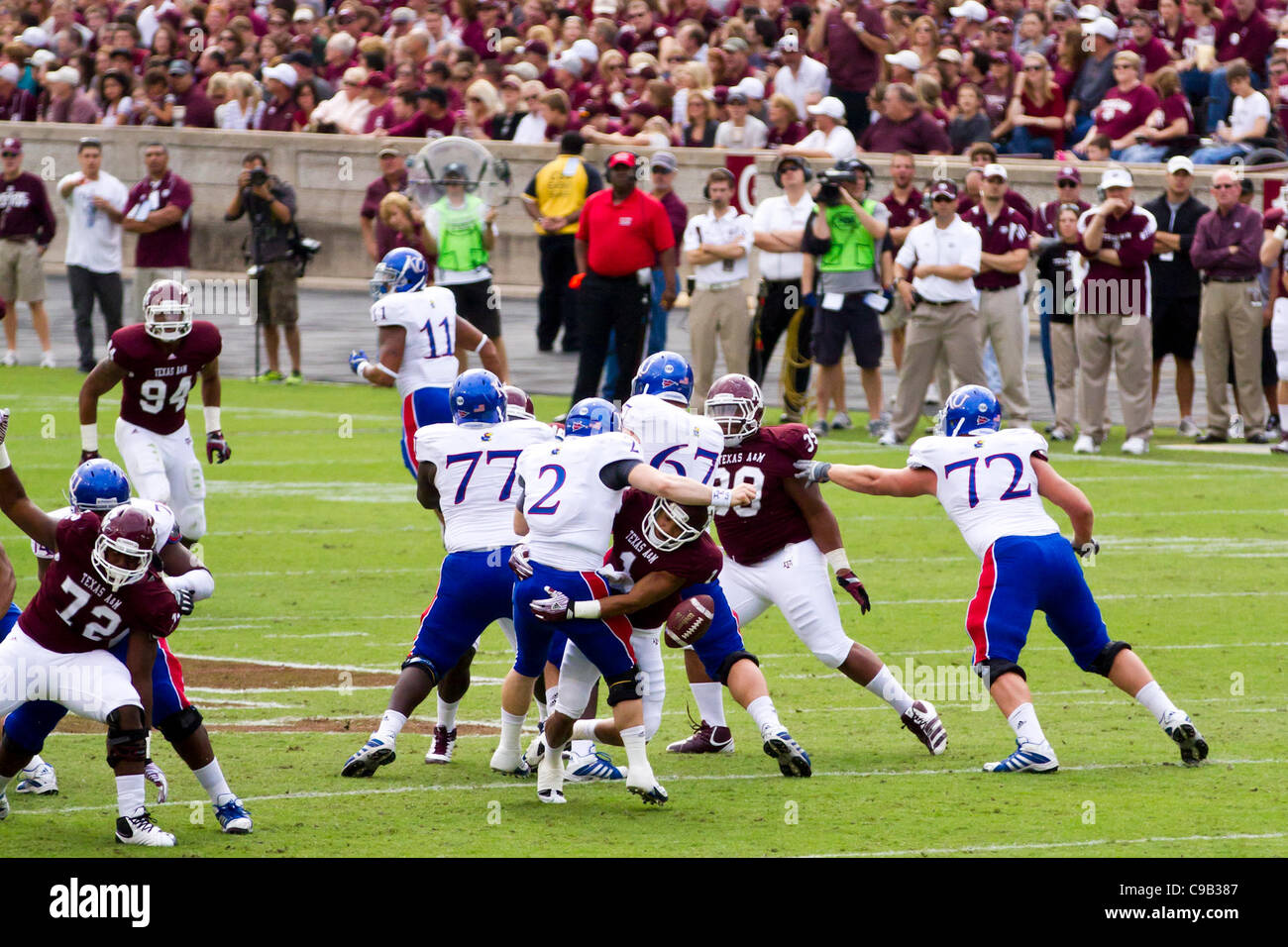 COLLEGE STATION, TX - November 19,2011: Trent Hunter sacks Kansas ...